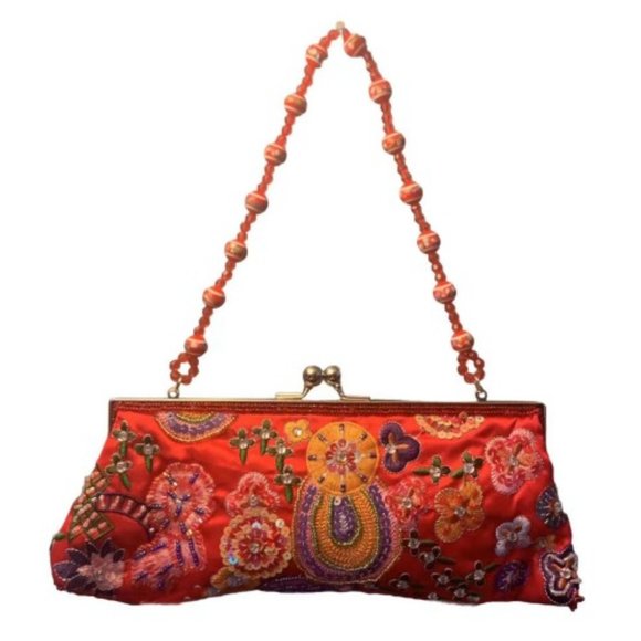 Hand Crafted | Bags | Red Beaded Sequin Embroidered Floral Design Purse ...